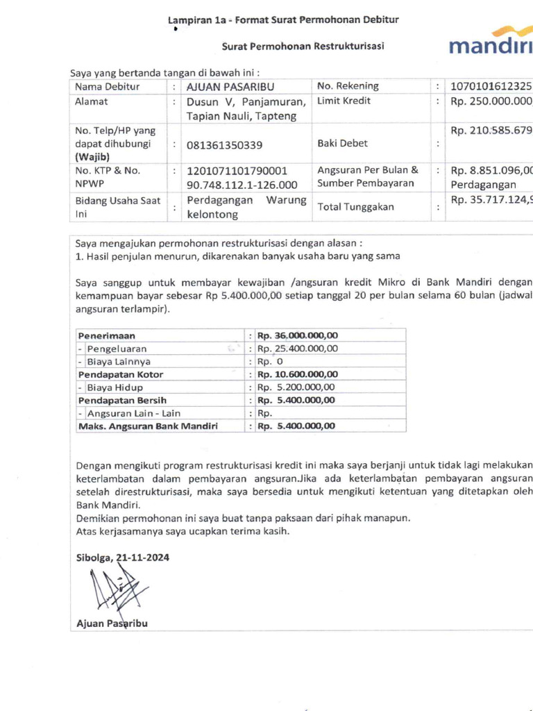 Surat Permohonan Debitur | PDF