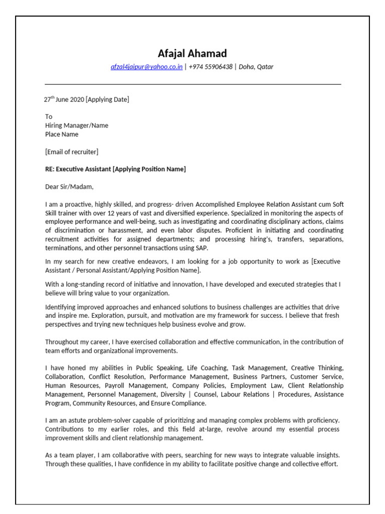 Afajal Ahamad - Cover Letter | PDF | Employment | Recruitment
