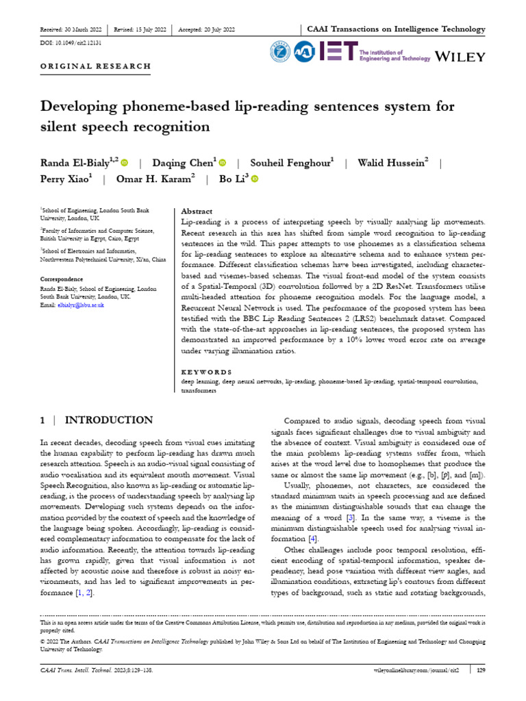 Developing Phoneme-Based Lip-Reading Sentences System For Silent Speech Recognition | PDF ...