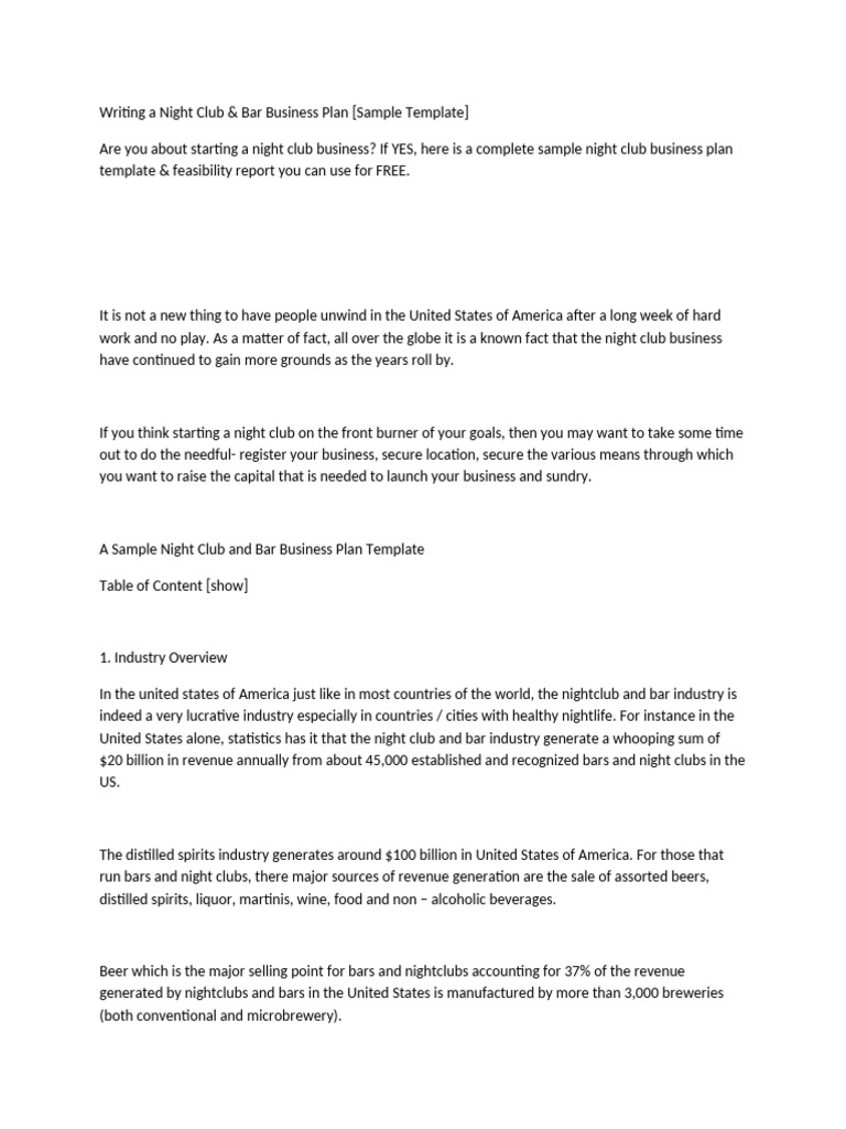 Nightclub & Bar Business Plan Template | PDF | Anheuser Busch Brands ...