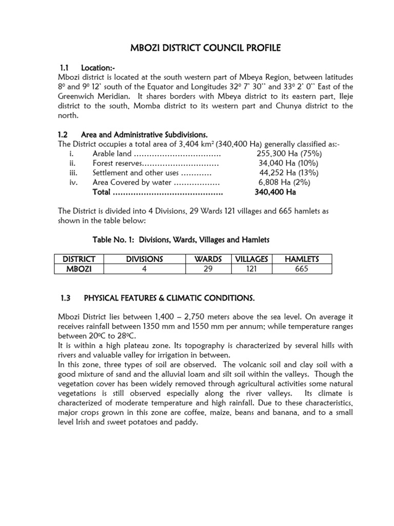 Mbozi District Council Overview | PDF | Agriculture | Vegetables