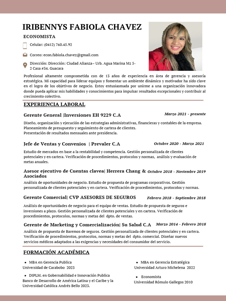 Curriculum - Fabiola Chávez | PDF | Economista | Business