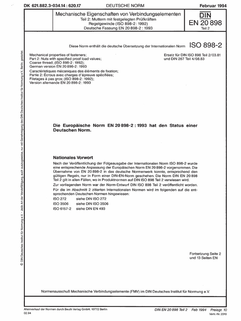 Din en 20898-2 1994-02 | PDF