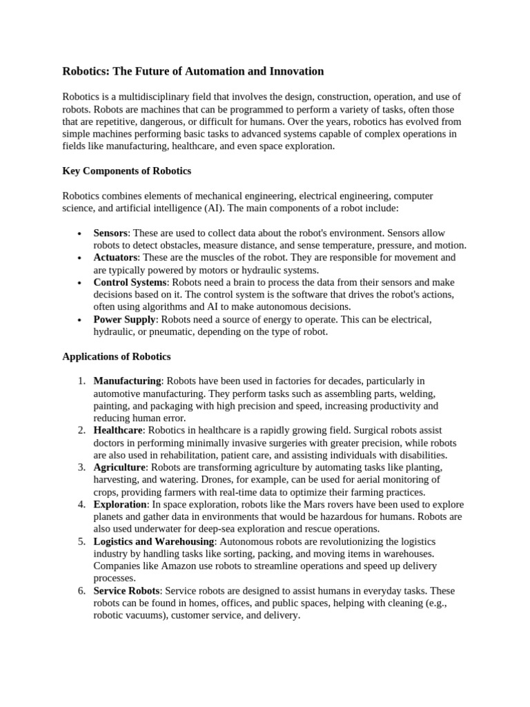 Robotics: The Future of Automation and Innovation | PDF | Robotics | Robot