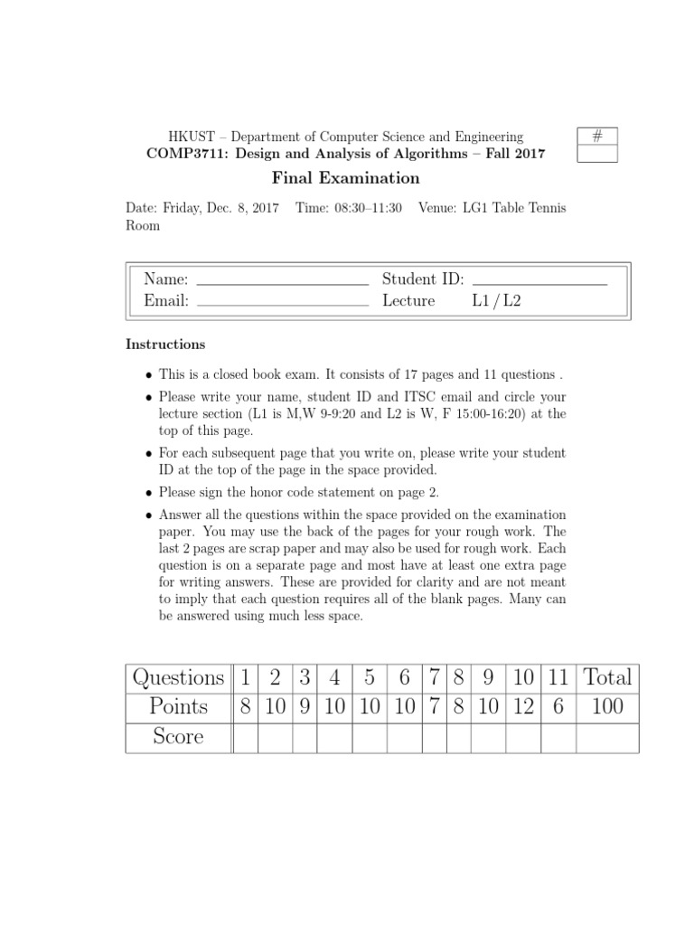 (COMP3711) (2017) (F) Final Jcqpo 63177 | PDF | Vertex (Graph Theory) | Applied Mathematics