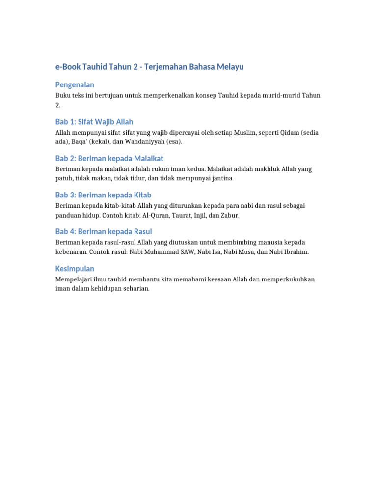 E-Book Tauhid Tahun 2 Terjemahan | PDF