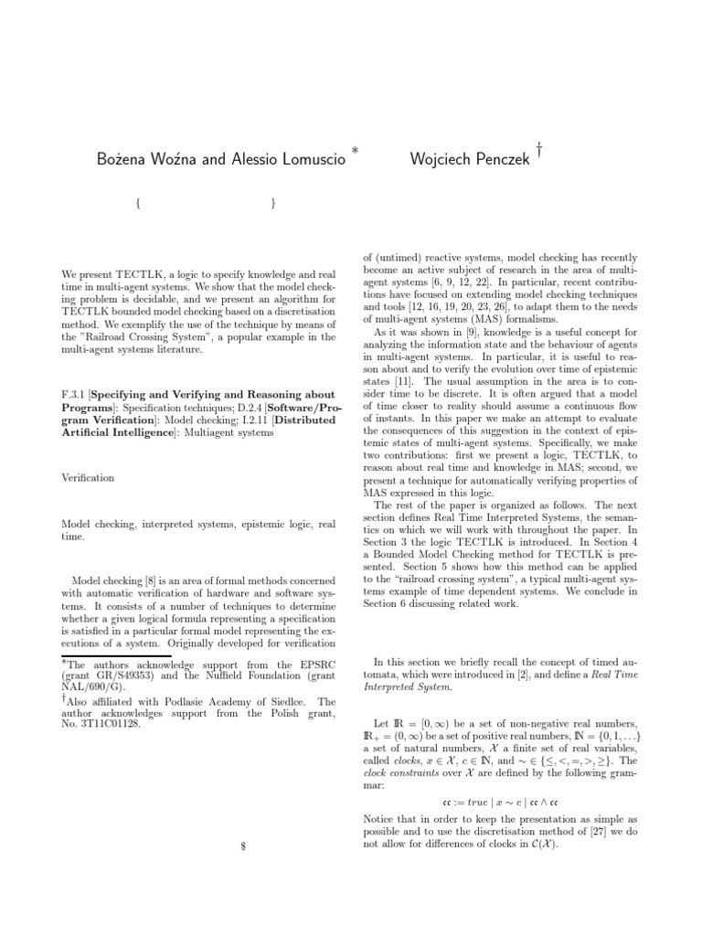 Bounded Model Checking For Knowledge and Real Time | PDF | Formal Verification | Automata Theory