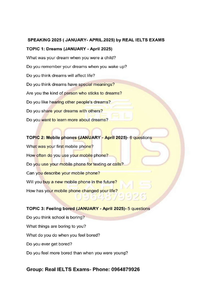 Speaking 2025-Januarty To April | PDF