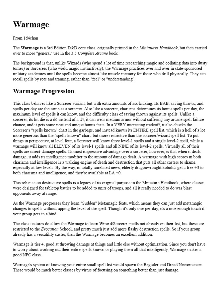 Warmage - 1d4chan | PDF | Fantasy Role Playing Games | D20 System