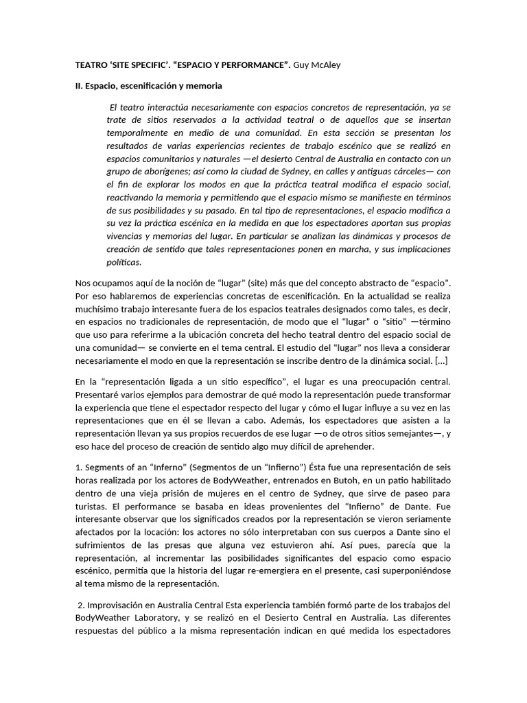 Espacio y Performance en Teatro Site Specific | PDF | Memoria | Las ...