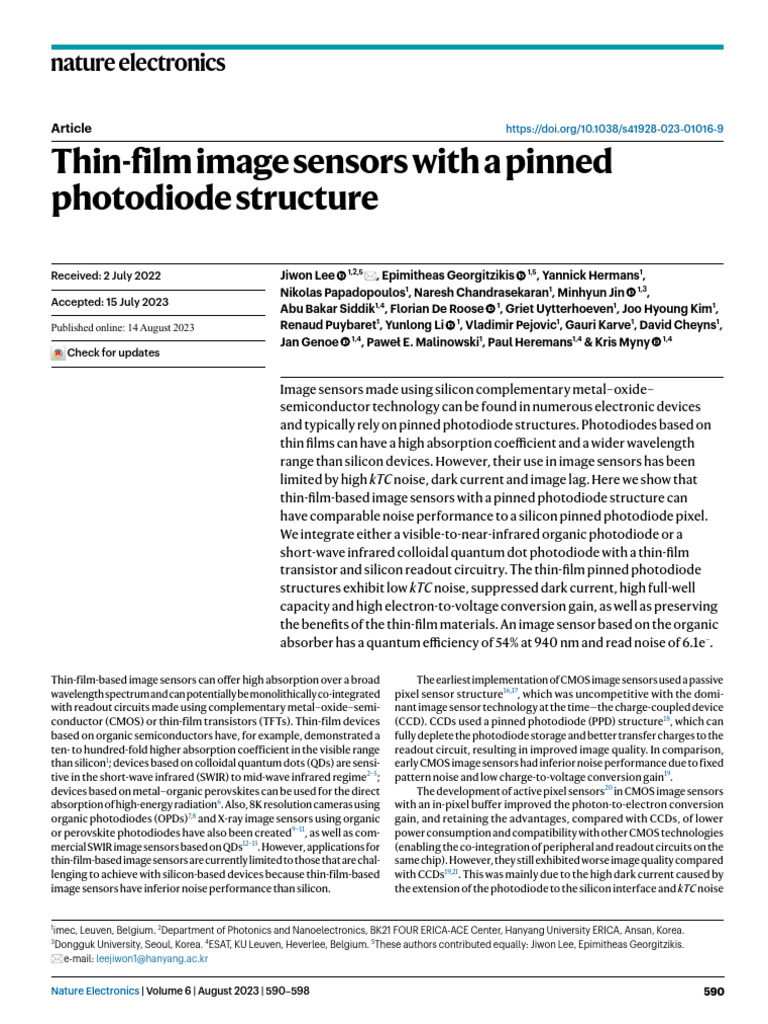 Thin-Film Image Sensors With A Pinned Photodiode Structure: Nature ...