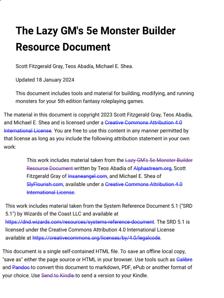 The Lazy GM's 5e Monster Builder | PDF