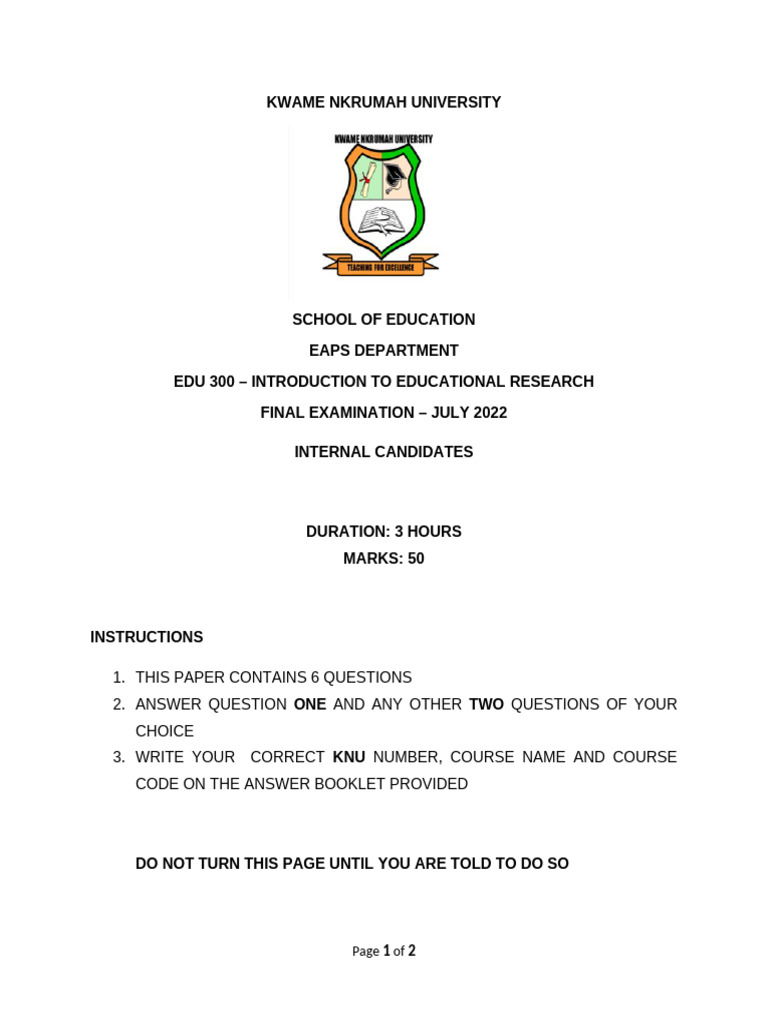 Edu 300 2022 FT Exam | PDF