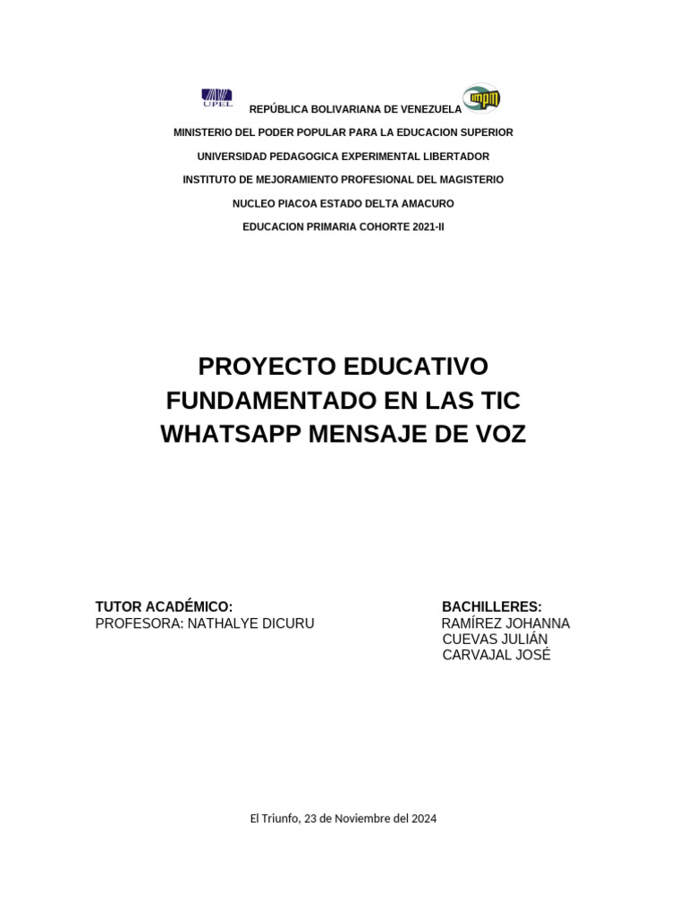 Proyecto TIC para Primaria en Delta Amacuro | PDF | Educación primaria ...