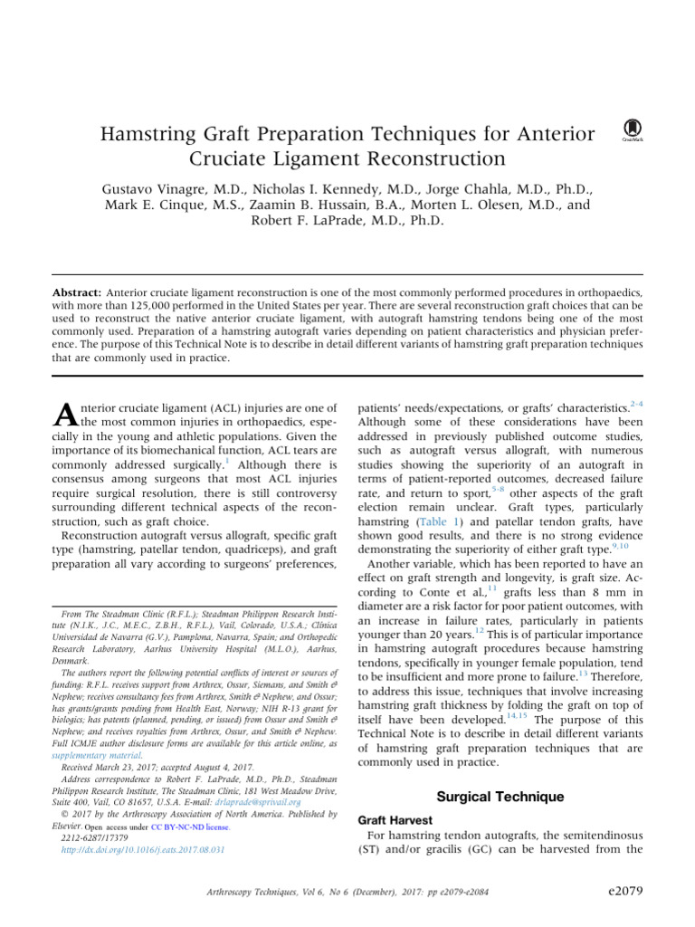 Hamstring Graft Preparation Techniques For Anterior Cruciate Ligament ...