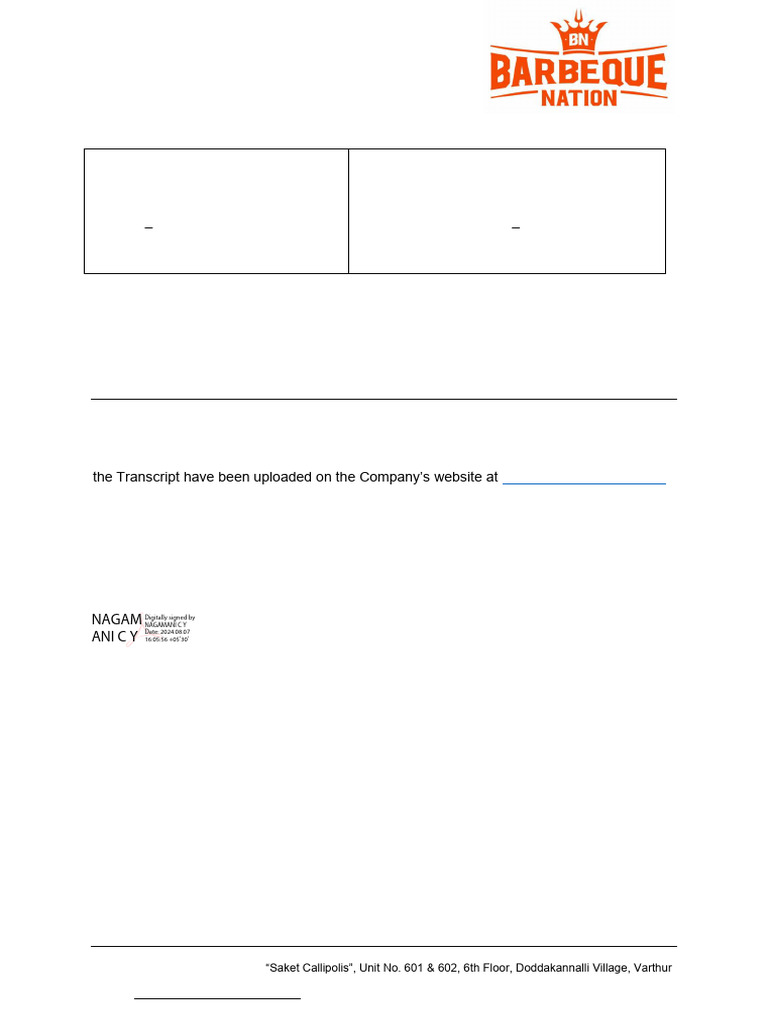 Scrip Code: 543283 Scrip Symbol: BARBEQUE: Disclosure Requirements ...