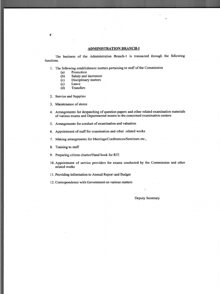 Administration Branch-I Functions Overview | PDF