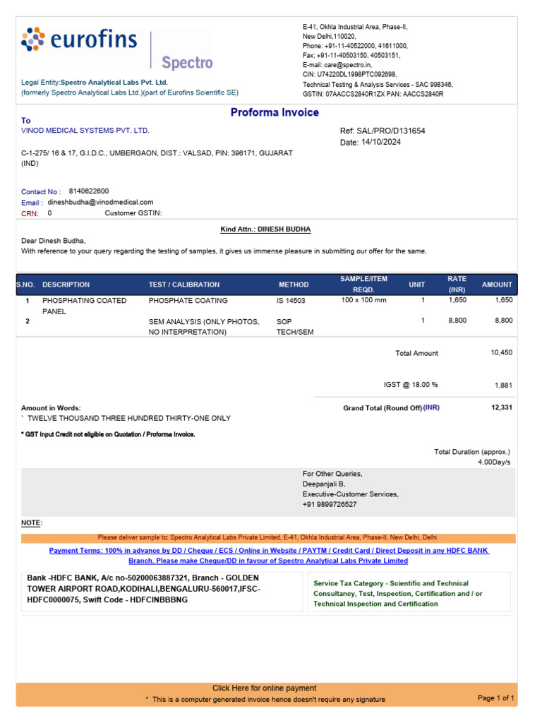 Quotation D131654 | PDF | Payments