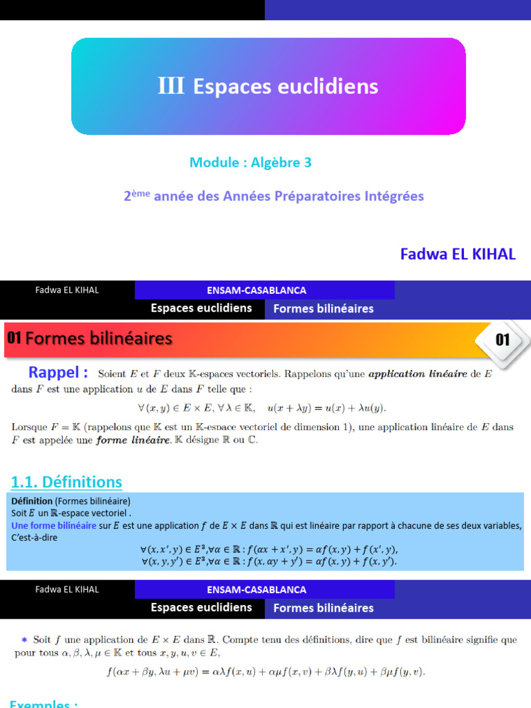 Formes bilinéaires et quadratiques en espaces euclidiens | PDF | Espace ...