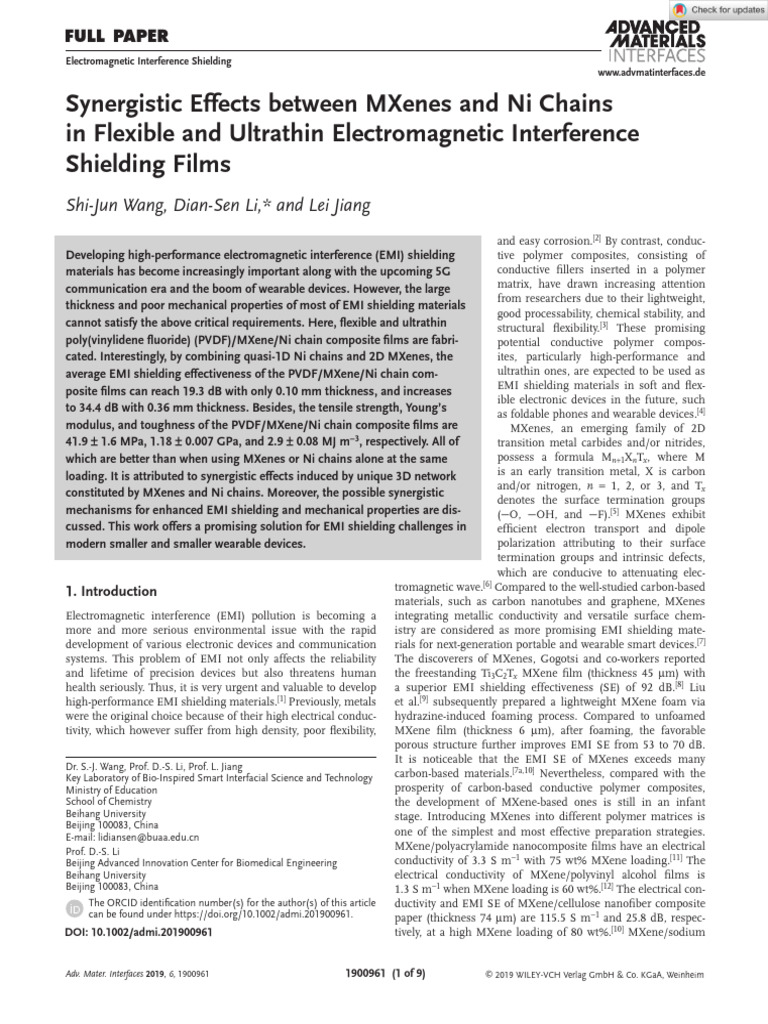 Adv Materials Inter - 2019 - Wang - Synergistic Effects Between MXenes and Ni Chains in Flexible ...
