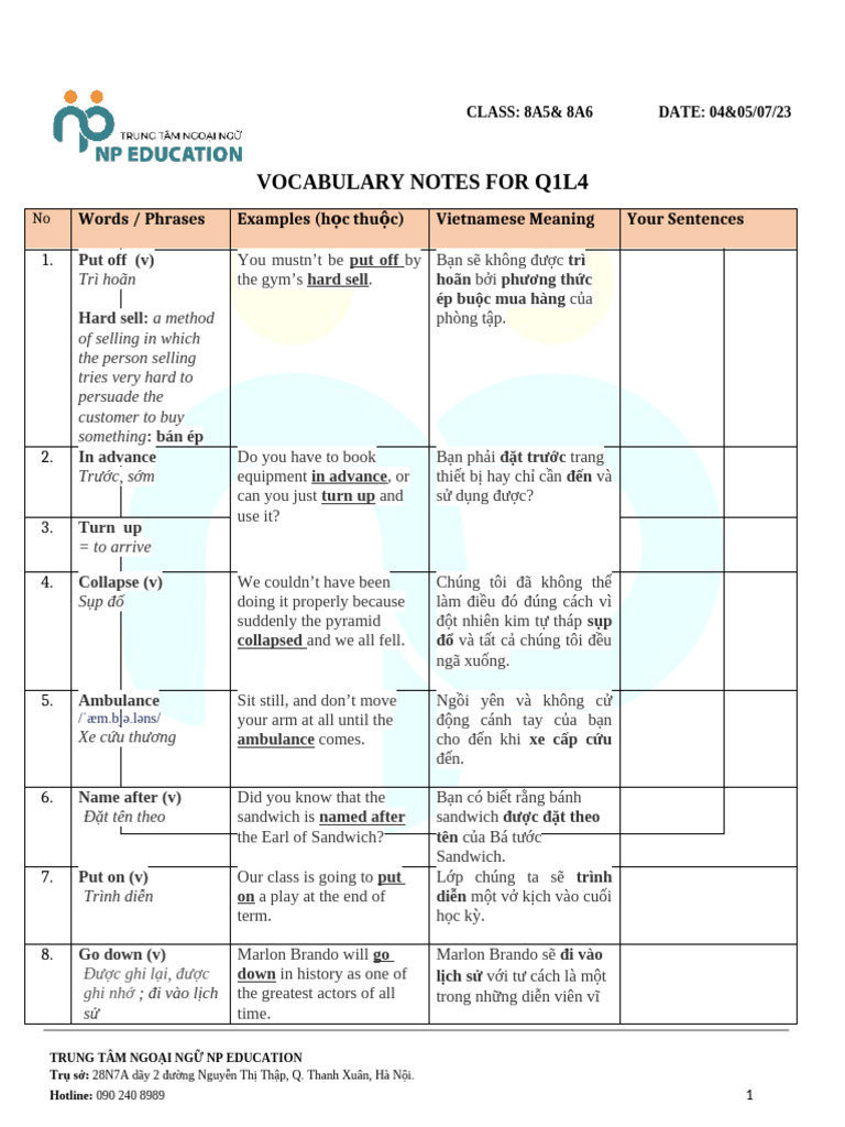 8A5&8A6 - Vocab Notes - Q1L4 | PDF