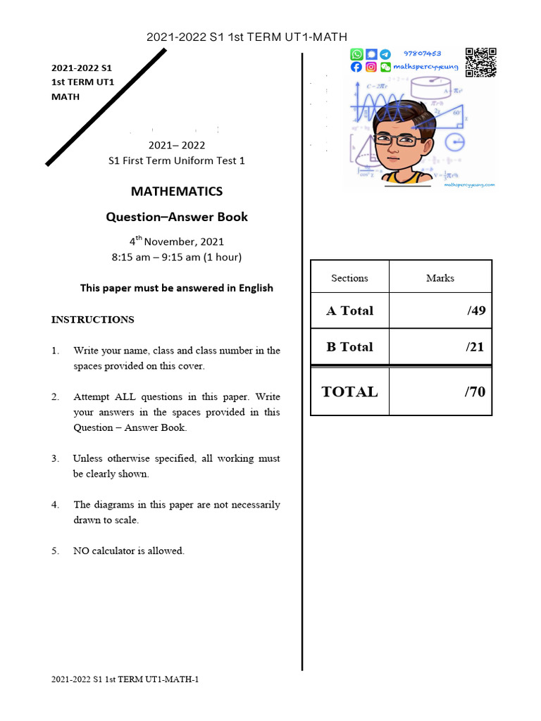 2021-2022 S1 1st TERM UT1-MATH | PDF | Numbers | Arithmetic