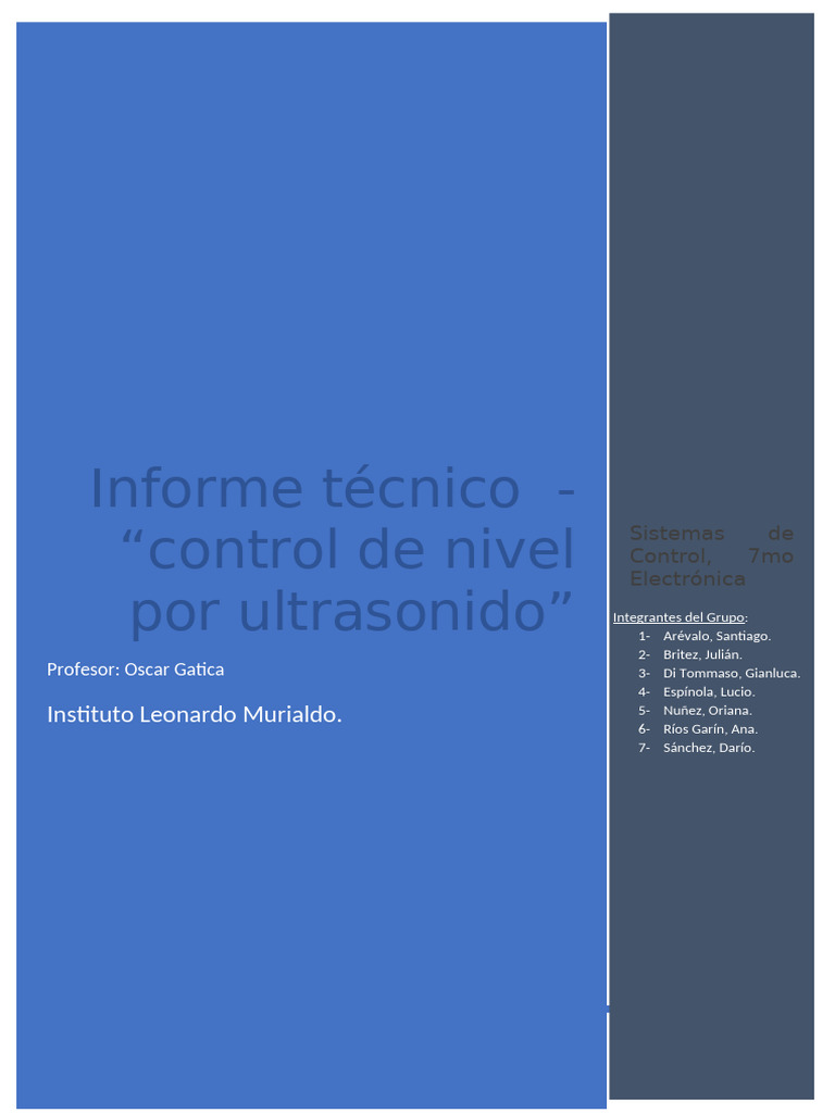 Informe Técnico - Control de Nivel Por Ultrasonido | PDF | Arduino | Sensor