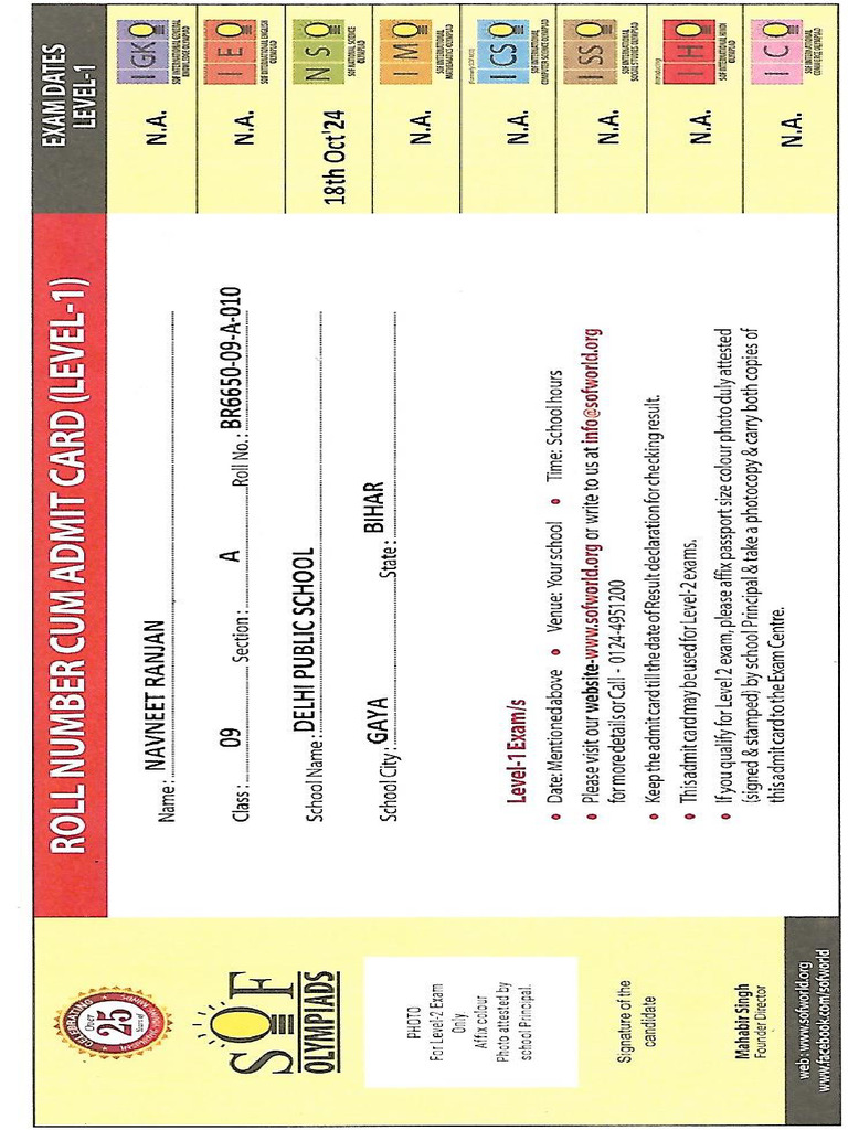 Nso Admit Card | PDF