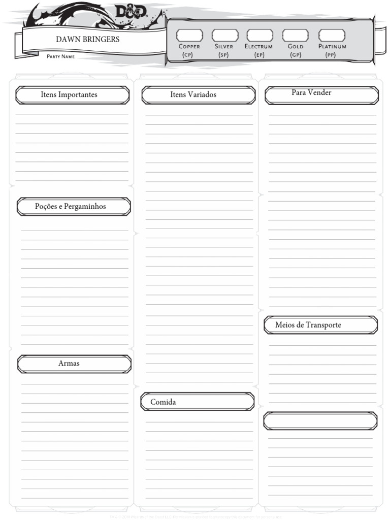 D&D 5e Party Inventory Sheet | PDF