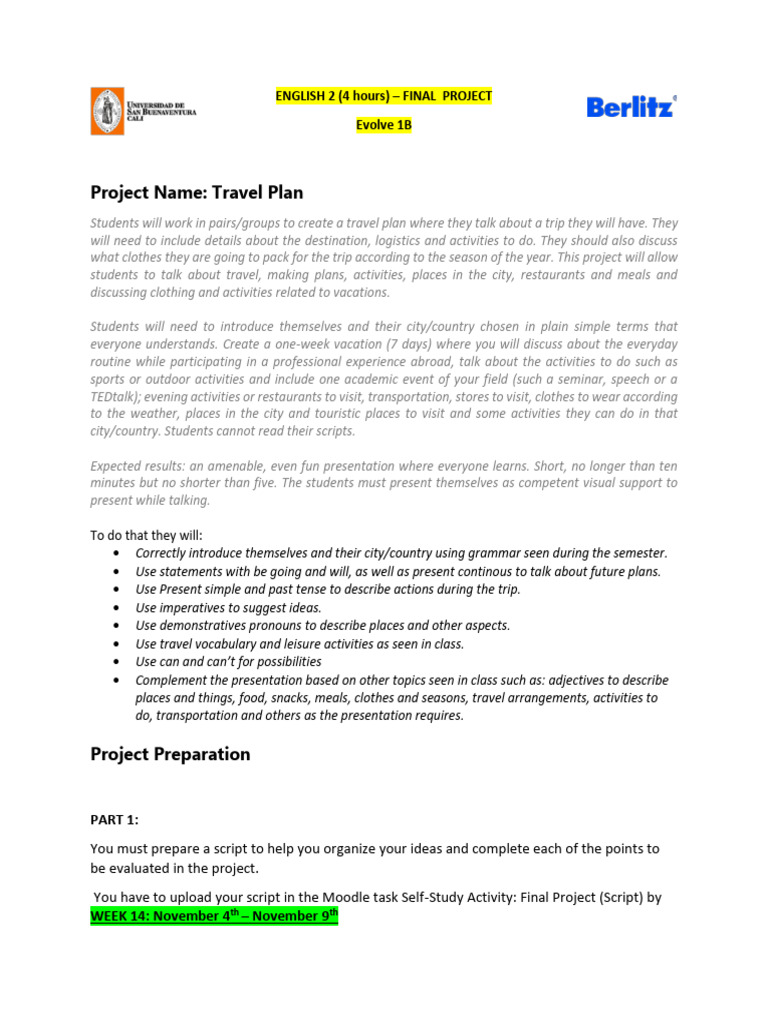 English 2 (4hrs) Final Project Guide Students Version | PDF | Grammar ...