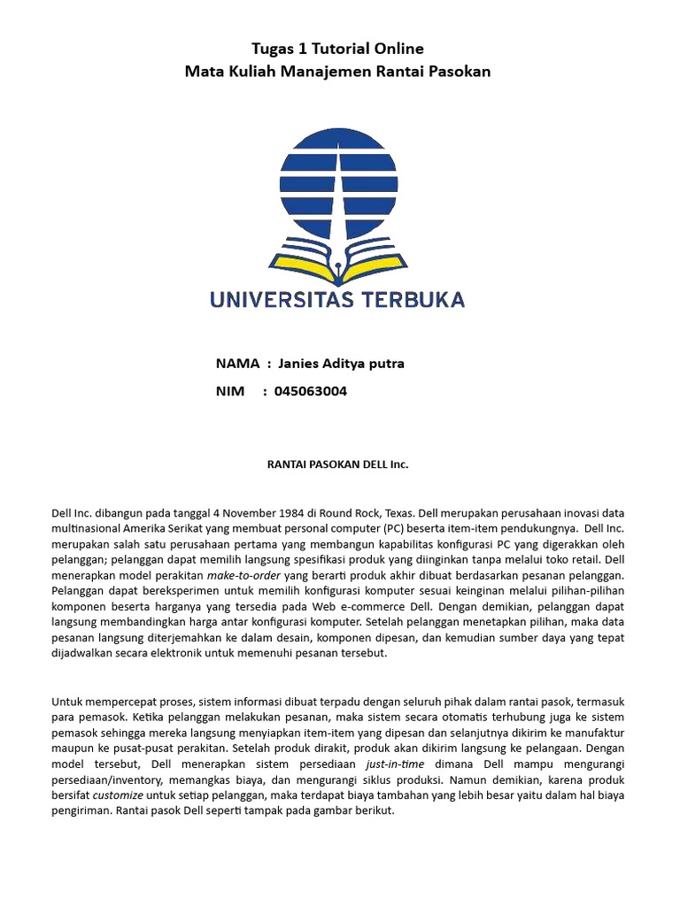 TUGAS 1 - Manajemen Rantai Pasokan - Janies Aditya Putra - 045063004 | PDF