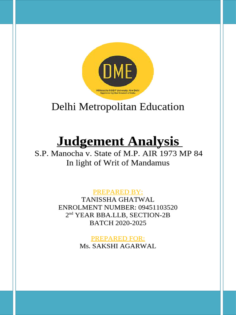 S.P. Manocha Case: Writ of Mandamus Analysis | PDF | Mandamus | Writ