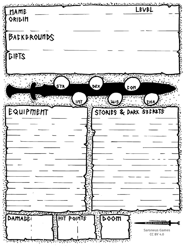 BSH Hand Drawn Character Sheet - Fancy-1 | PDF