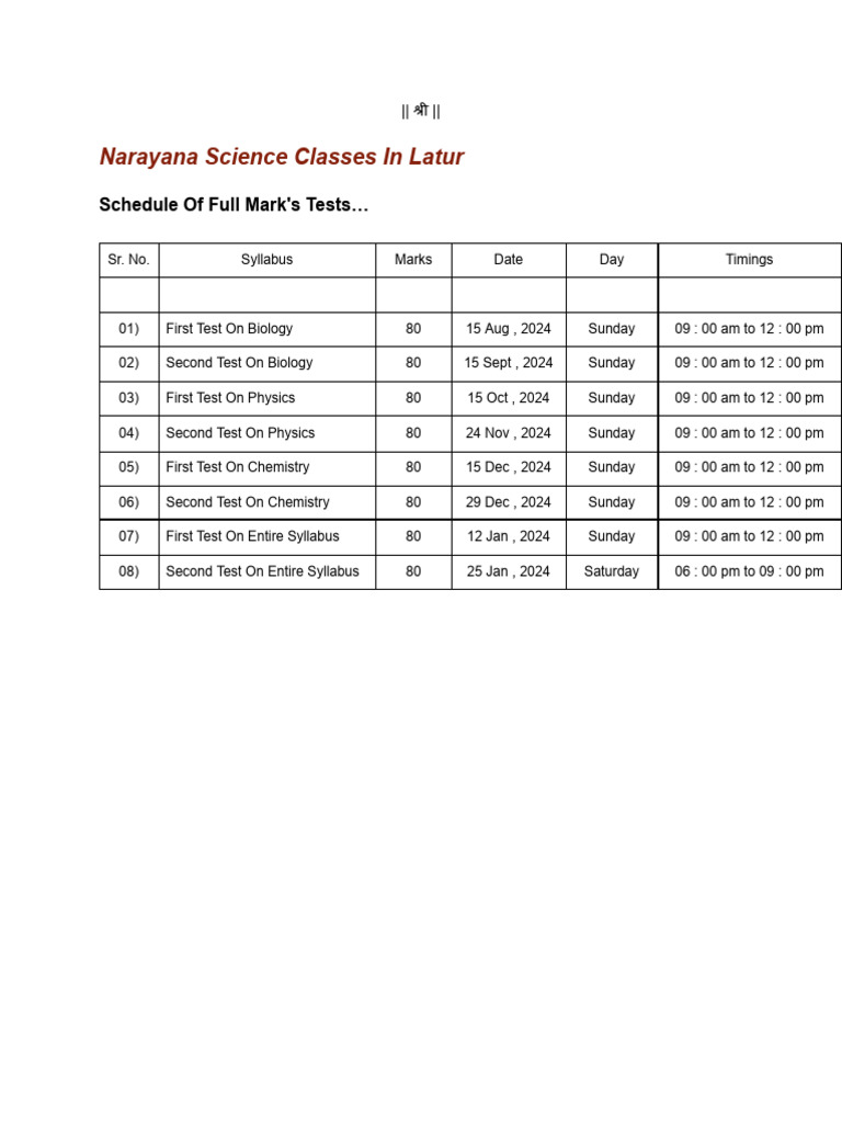Schedule of Full Mark's Tests | PDF