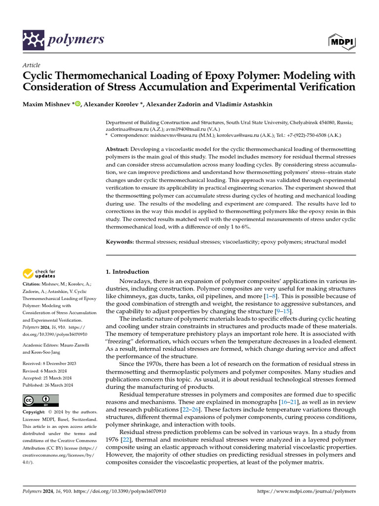 Polymers 16 00910 v2 | PDF | Viscoelasticity | Composite Material