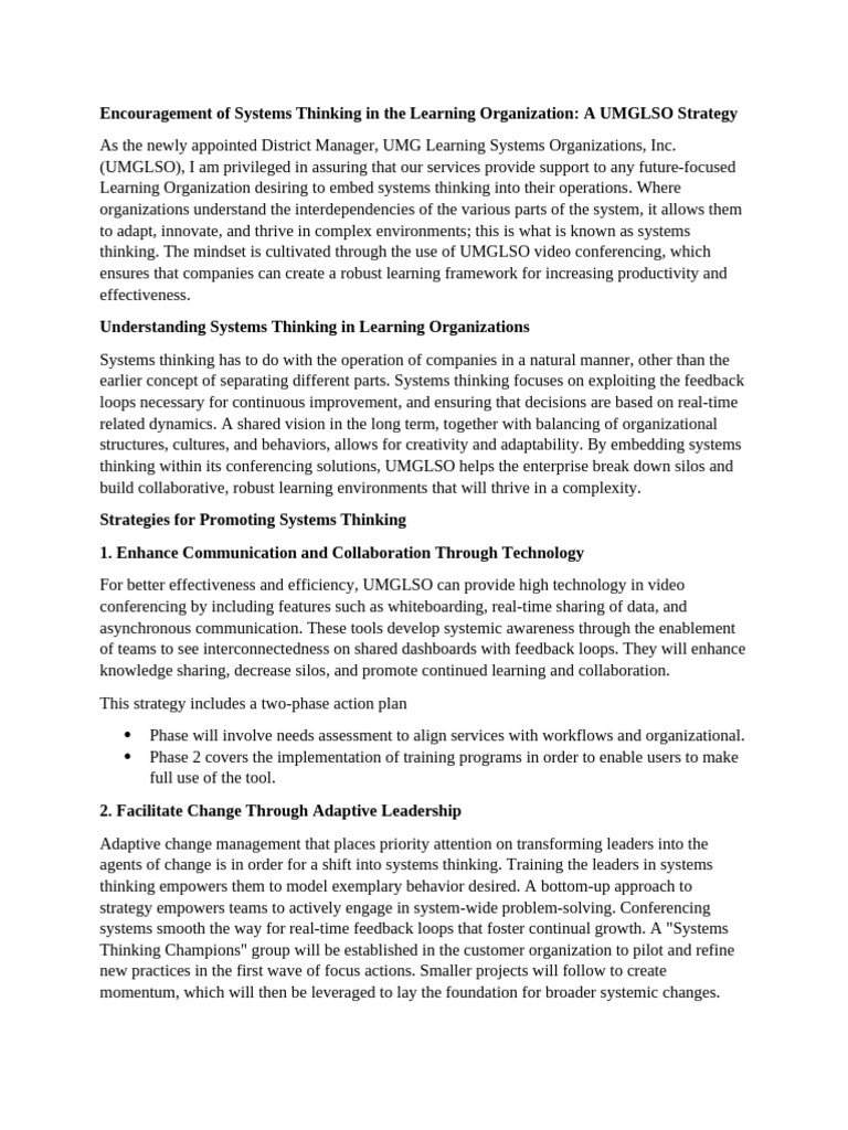Systems Thinking Strategies for Learning Organizations | PDF ...