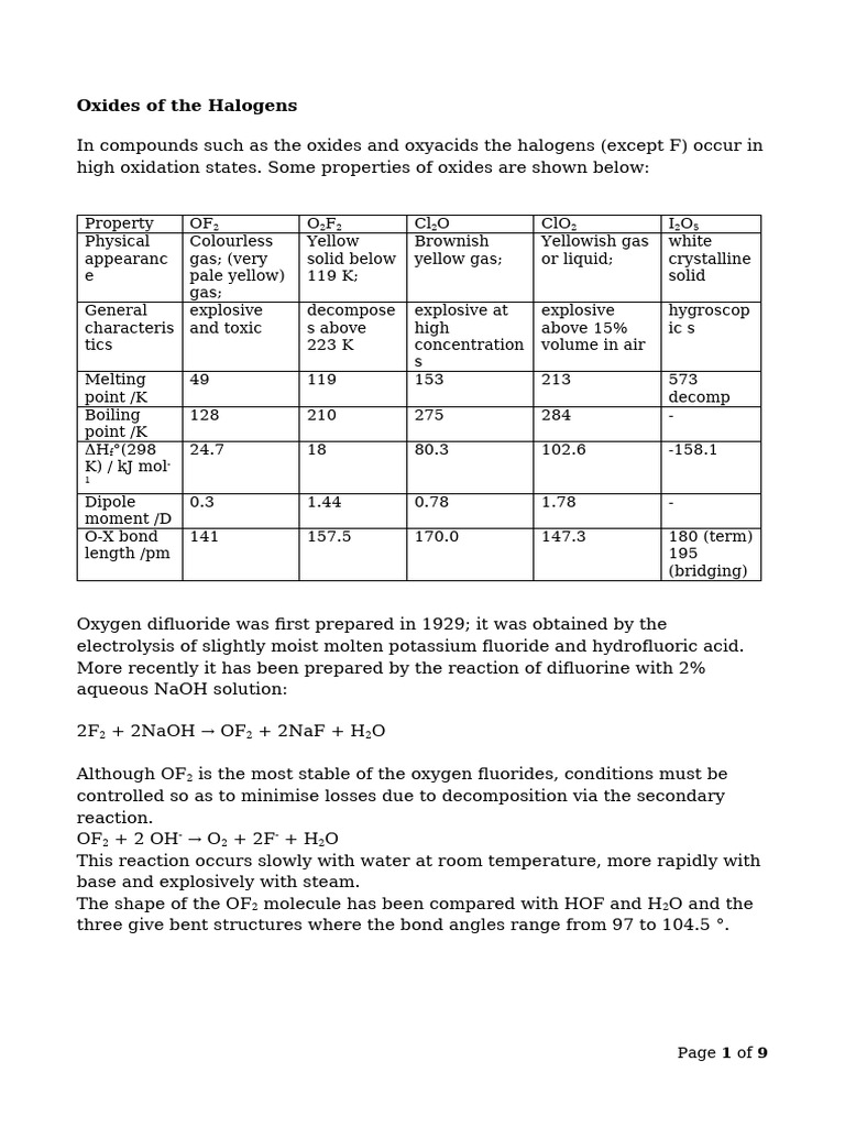 Oxides of The Halogens | PDF | Chlorine | Atoms