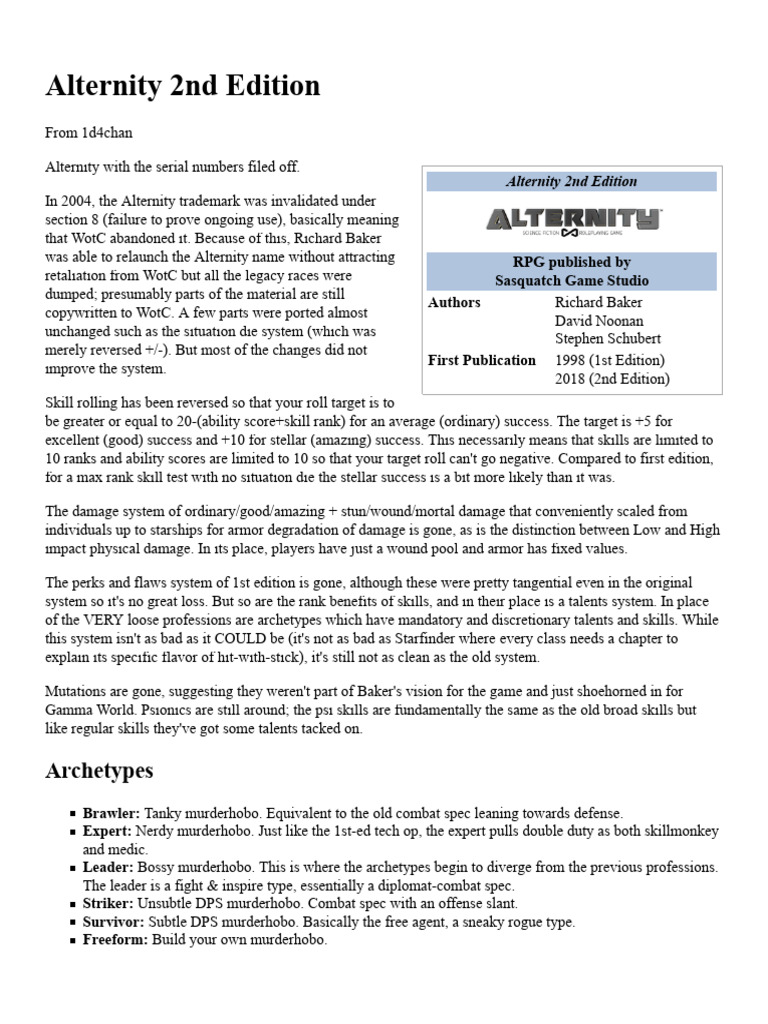 Alternity 2nd Edition - 1d4chan | PDF | Role Playing Games | Tabletop Games