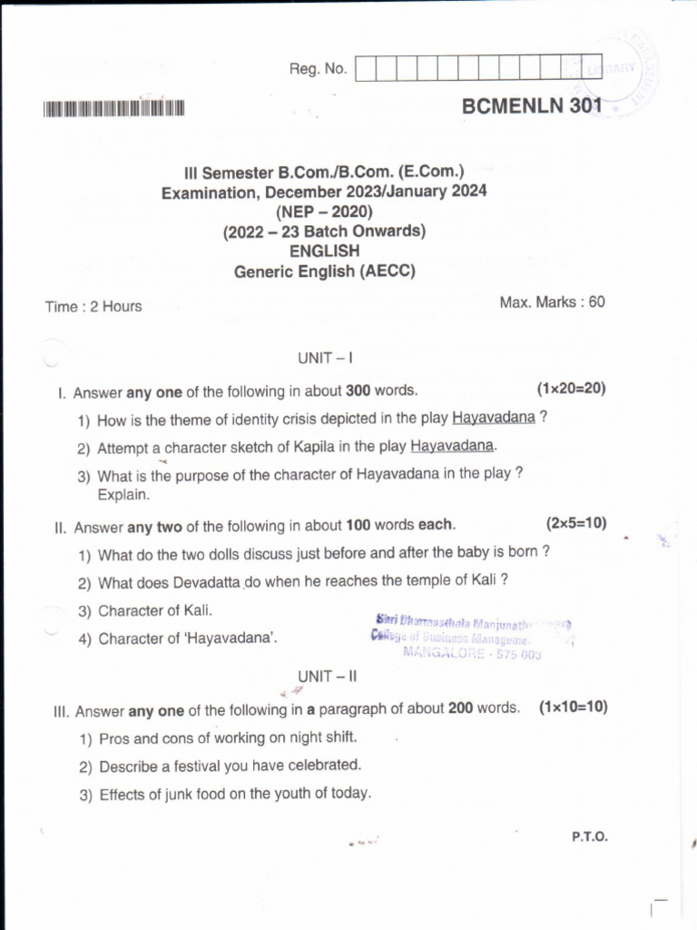 BCOM III Semester English NEP Jan 2024 | PDF