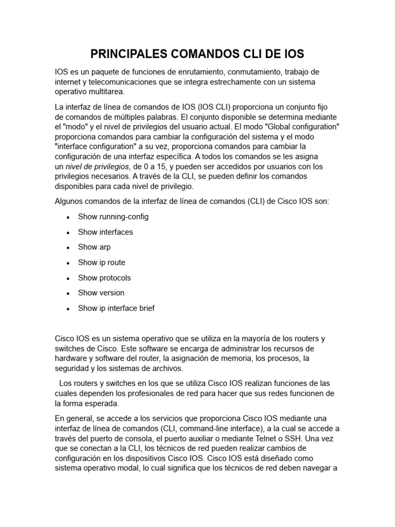 Principales Comandos Cli de Ios | PDF | Software del sistema | Arquitectura de Computadores