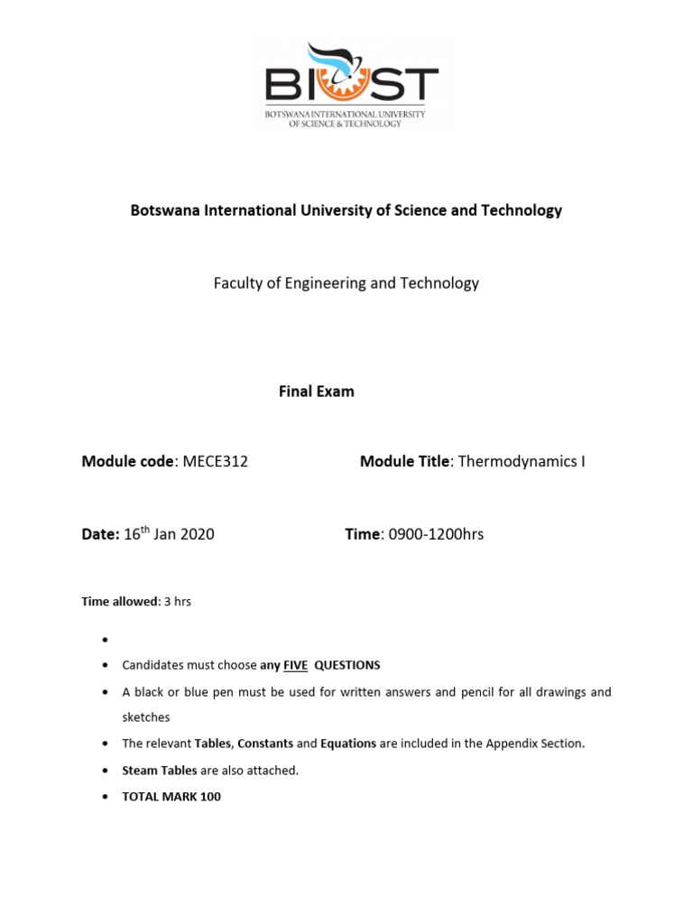 Exam 2020 | PDF | Heat | Entropy