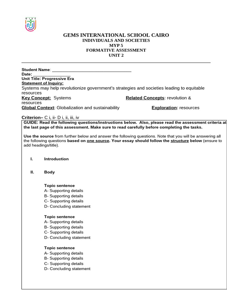 MYP 5-UNIT 2-Formative Assessment - C D | PDF | Information | Concept
