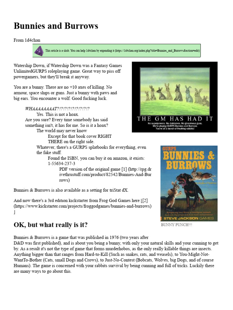 Bunnies and Burrows - 1d4chan | PDF