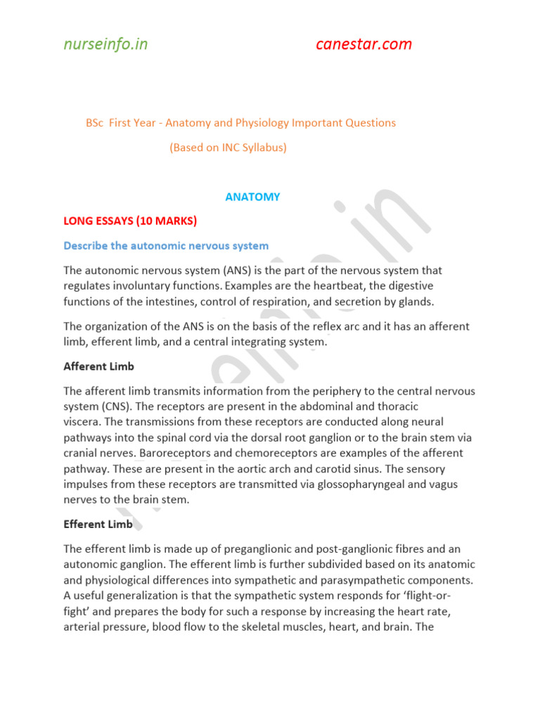 Brainkart - Anatomy and Physiology Notes and Important Questions PDF ...