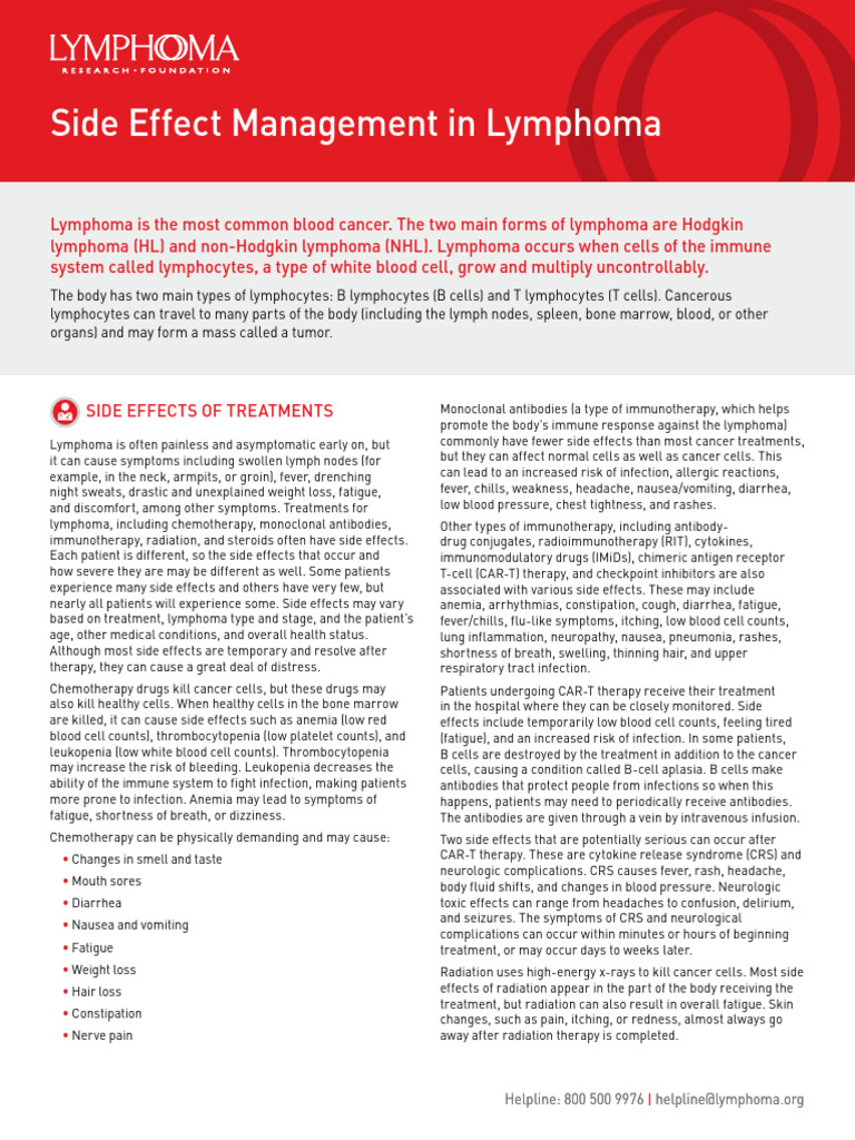 Side Effects Fact Sheet | PDF | Immunotherapy | Lymphoma