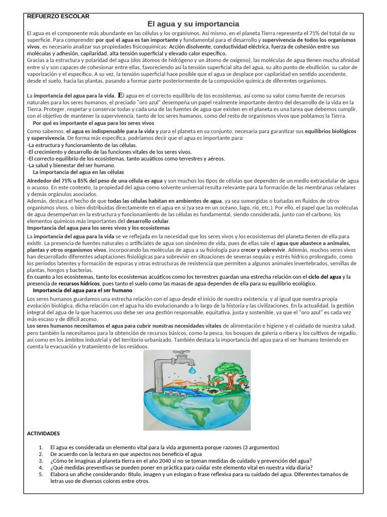 Importancia del Agua para la Vida | PDF | Agua | Organismos
