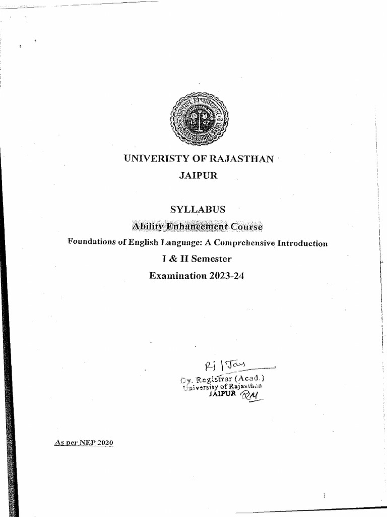 Ablity Enhancement Course English Langu. Sem 2023-24 | PDF