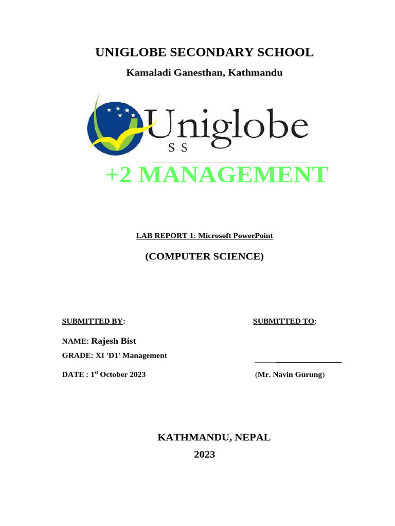 Uniglobe HSS Project Cover Page Final MGMT | PDF