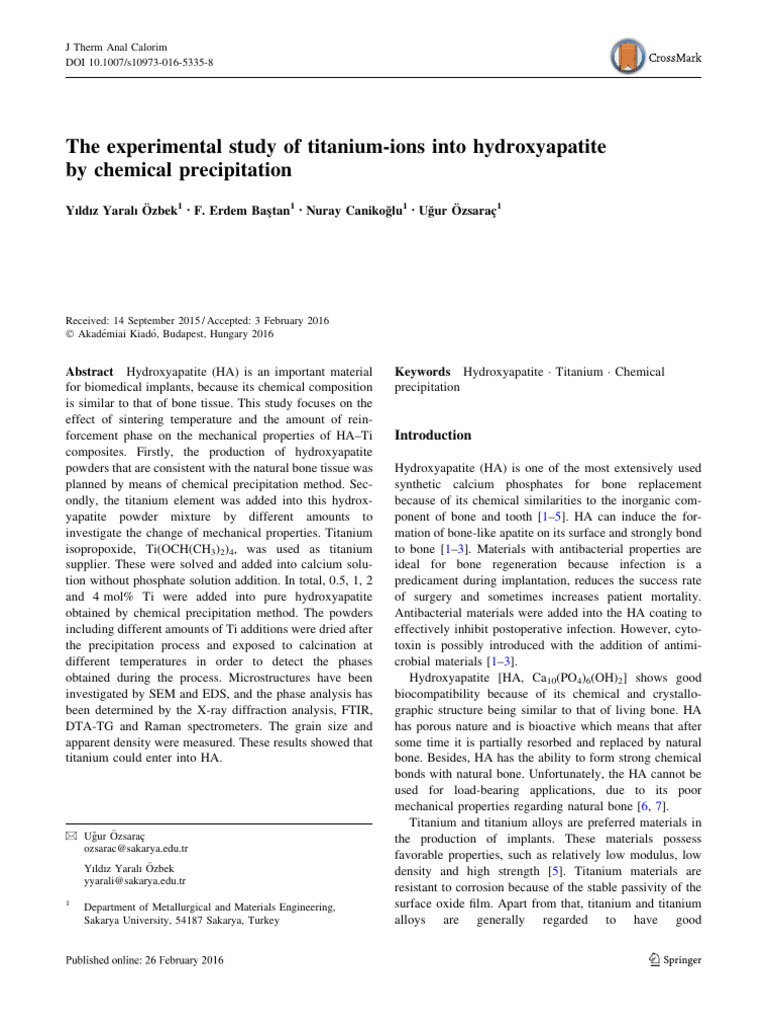 The Experimental Study of Titanium-Ions Into Hydroxyapatite by Chemical ...