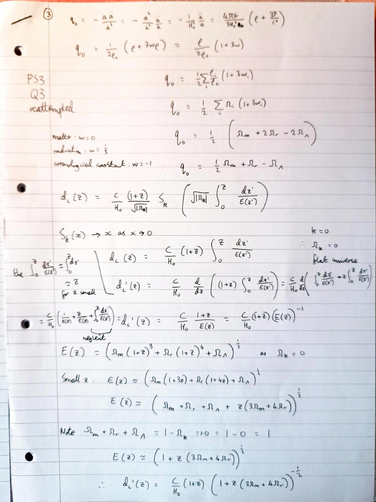 Cosmology Problem Sheet 3 Attempted Solution | PDF
